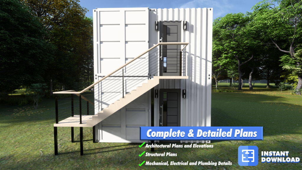 Two-Story Shipping Container ADU Plans - Duplex 320 sq-ft Studios
