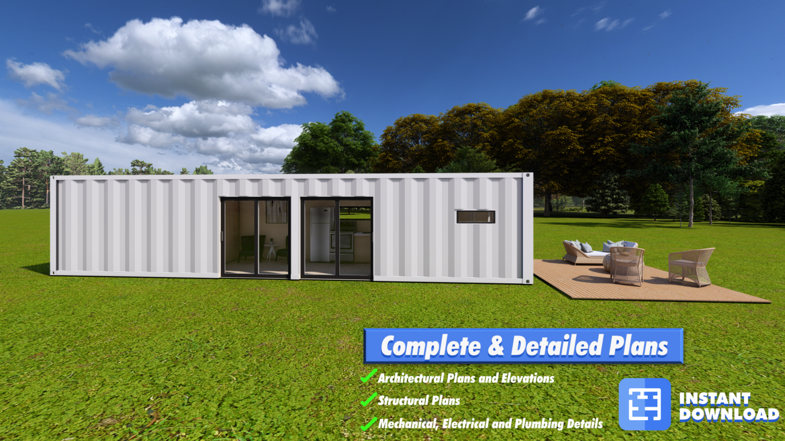 Off-Grid 40ft High Cube Shipping Container Cabin Plans - A7